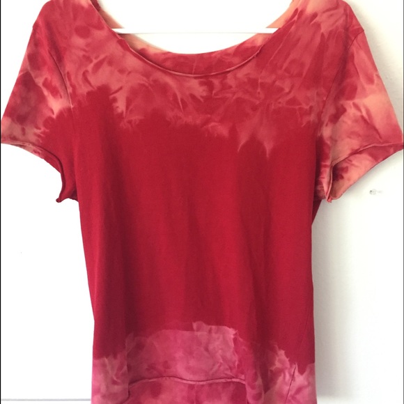 Tops | Custom Bleached Red Cutoff Tshirt Wide Neck Sm | Poshmark